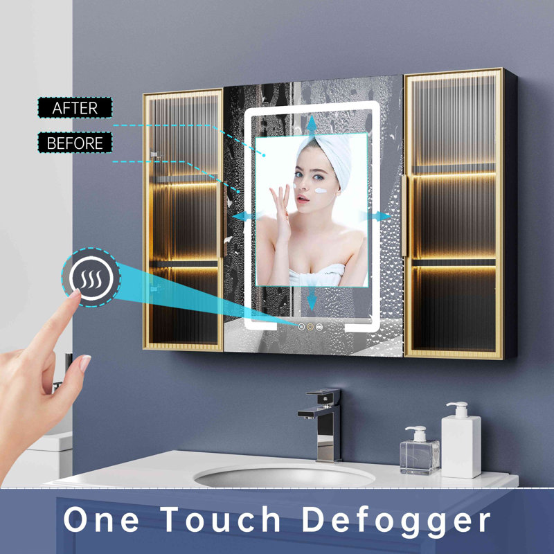 Brayden Studio® Arnis 39.37'' W 27.56'' H Surface Mount Framed Medicine Cabinet with Mirror and ...